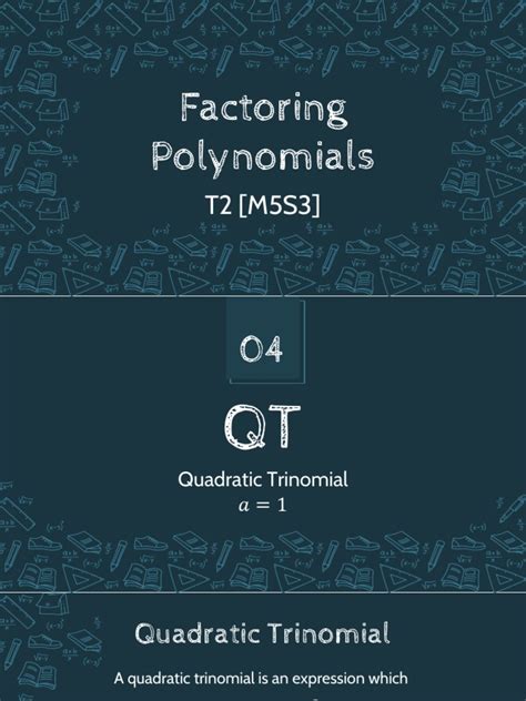 Perfect Square Trinomials And Quadratic Trinomials With A 1 Pdf Factorization Polynomial