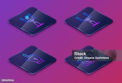 아이소메트릭 라인 미식 축구 골 포스트와 축구 공 손가락을 올린 1 번 팬 핸드 글러브 미식 축구 골 포스트 및 미식 축구 티켓을 설정합니다 파란색 사각형 버튼입니다 벡터