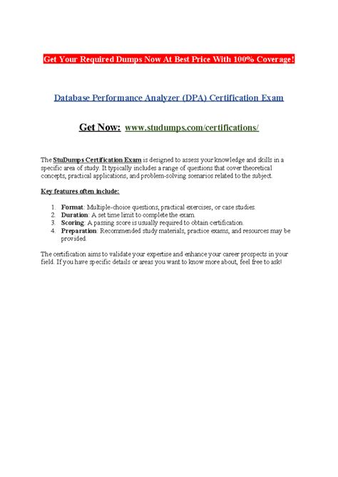 Database Performance Analyzer Dpa Certification Exam Get Your Required Dumps Now At Best