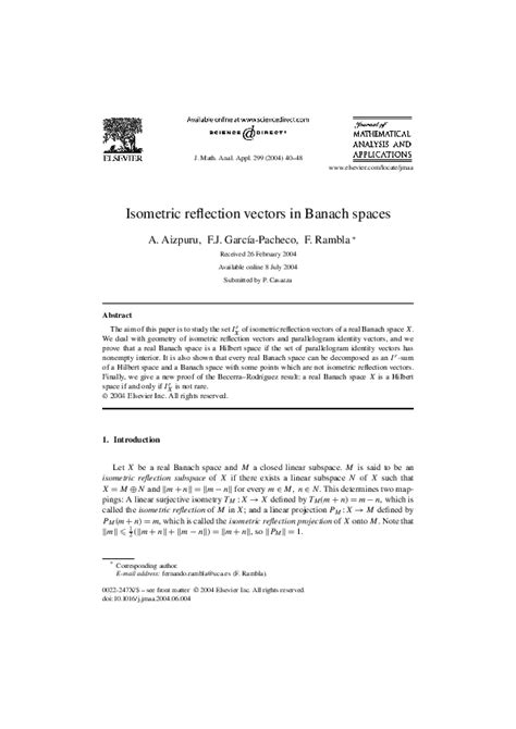 Pdf Isometric Reflection Vectors In Banach Spaces