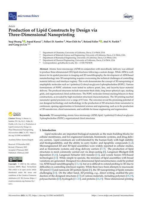 Pdf Production Of Lipid Constructs By Design Via Three Dimensional