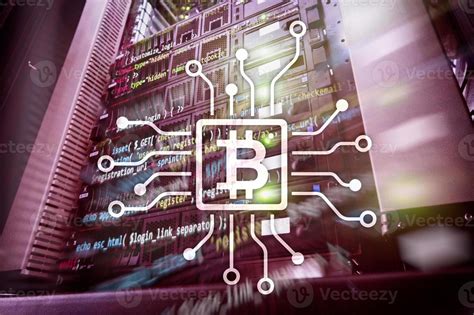 Bitcoin Blockchain Concept On Server Room Background Stock Photo At Vecteezy