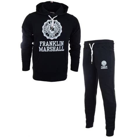 Franklin And Marshall Crest Logo Printed Hooded Black Tracksuit Clothing From N22 Menswear Uk