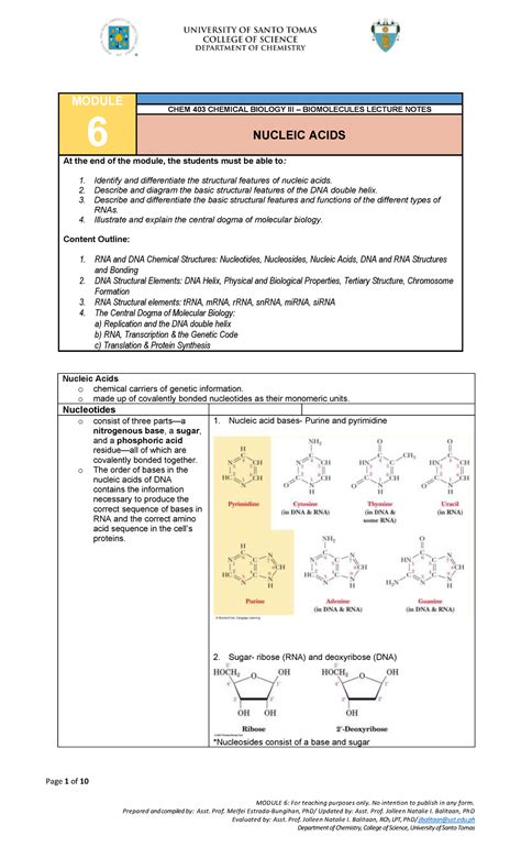 Chem403 Module 6 Lecture Notes Module 6 For Teaching Purposes Only