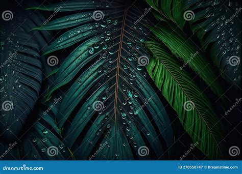 Foliage Of Tropical Leaf In Dark Green With Rain Nature Plants And Trees Stock Illustration