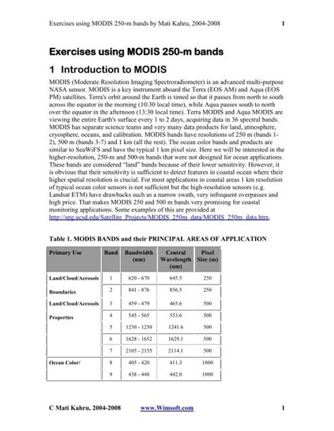 Exercises Using Modis 250 M Bands 1 Introduction To Wimsoft