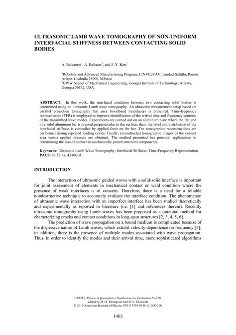 Pdf Ultrasonic Lamb Wave Tomography Of Non Uniform Interfacial Stiffness Between Contacting