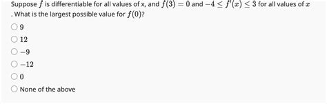 Solved Suppose F Is Differentiable For All Values Of X Chegg Com
