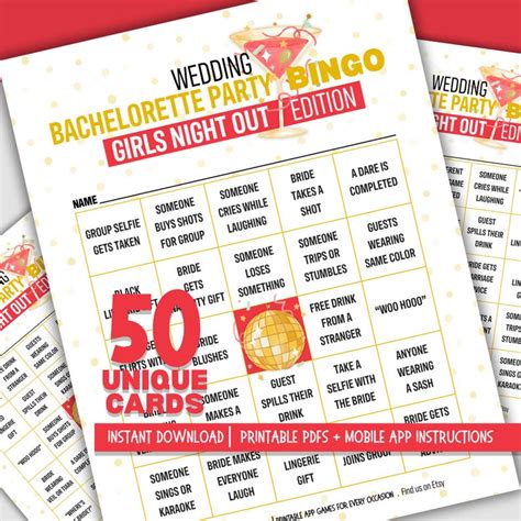 Bachelorette Party Bingo Cards Girls Night Out Game Digital Download