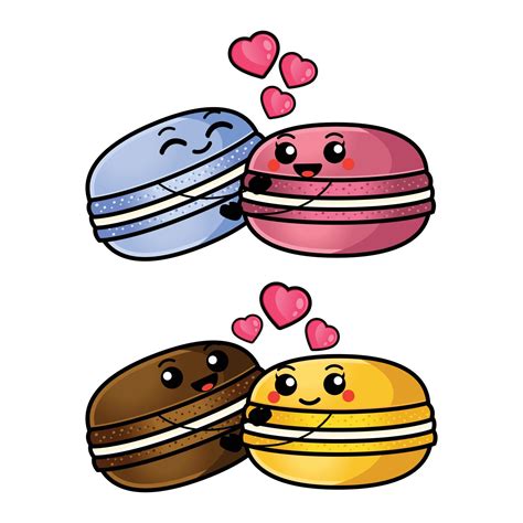 Vector Couple Macaroons Characters Cute Macaroons Are Holding Hands