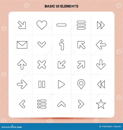 Outline 25 Basic Ui Elements Icon Set Vector Line Style Design Black