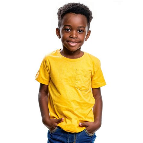 A Boy Wearing A Yellow Shirt That Says He Is Smiling Premium Ai