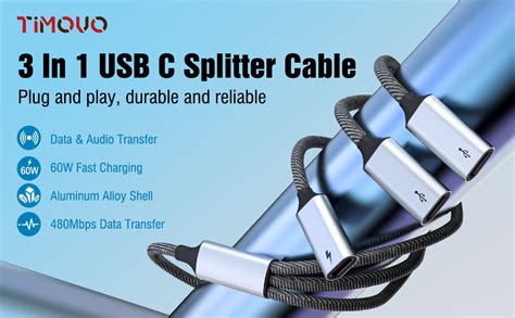 Amazon Com TiMOVO USB C Splitter Adapter Y Cable Type C Male To 2 USB C Female 1 USB A