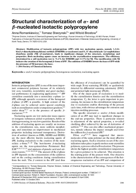 Pdf Structural Characterization Of And Nucleated Isotactic Polypropylene