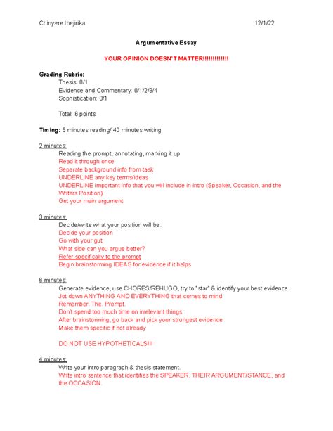 AP Lang Argument Notes Outline For Essay Argumentative Essay YOUR OPINION DOESNT Studocu