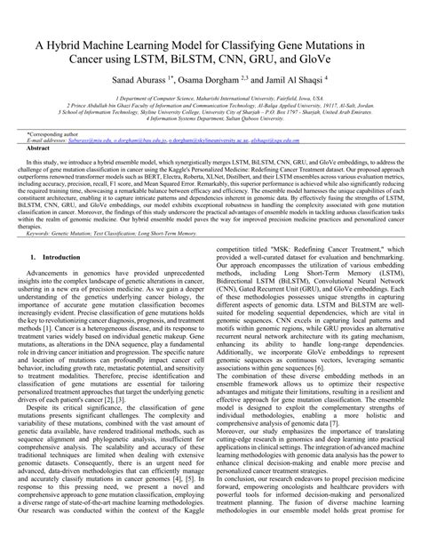 Pdf A Hybrid Machine Learning Model For Classifying Gene Mutations In