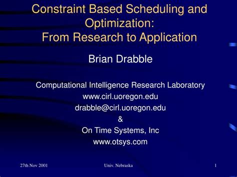 Ppt Constraint Based Scheduling And Optimization From Research To
