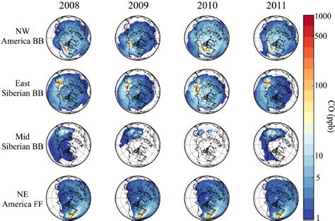 Mean Juneaugust Geos Chem Model Surface Co Concentrations Ppb From