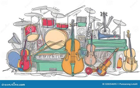 Collection International Musical Instruments Sketch Generative Ai