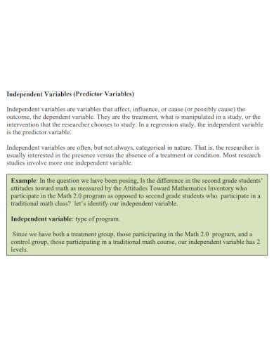 Independent Variable Example