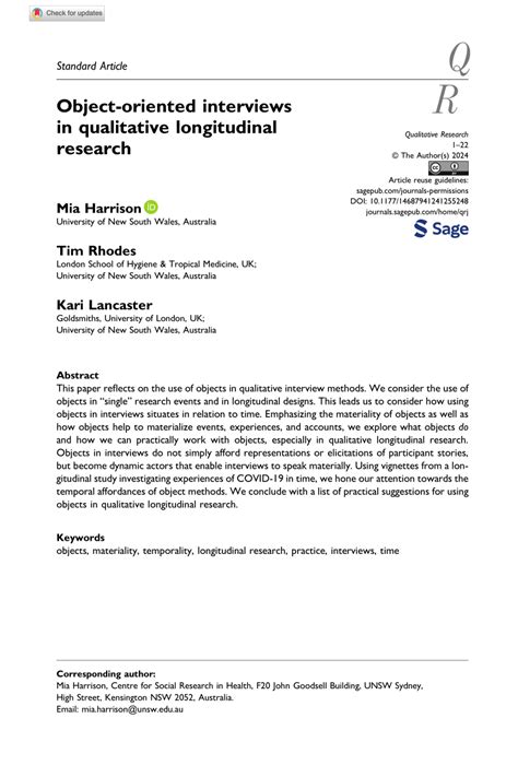 Pdf Object Oriented Interviews In Qualitative Longitudinal Research
