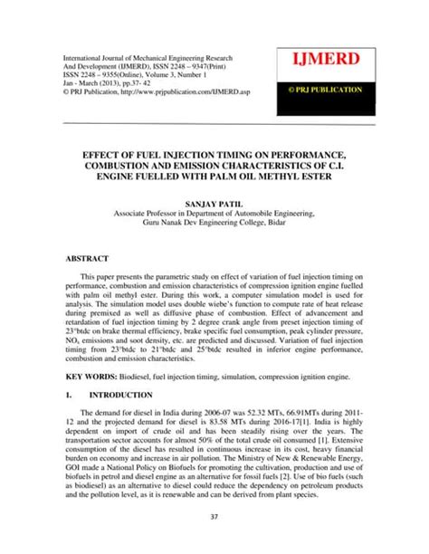 Effect Of Fuel Injection Timing On Performance Combustion And Emission