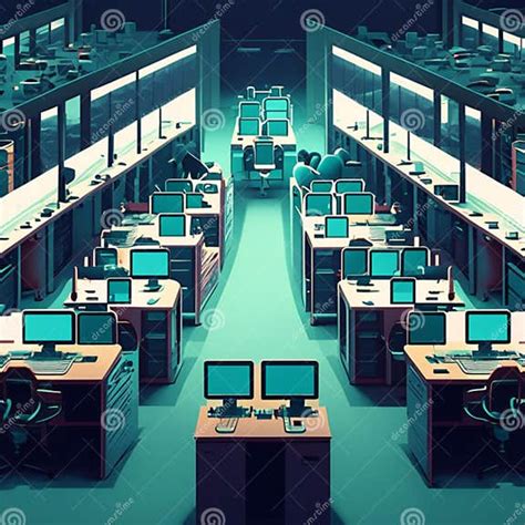 3d Rendering Of A Computer Room With A Lot Of Monitors Ai Generated Stock Illustration