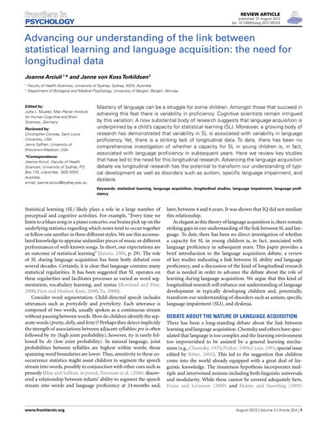Pdf Advancing Our Understanding Of The Link Between Statistical Learning And Language