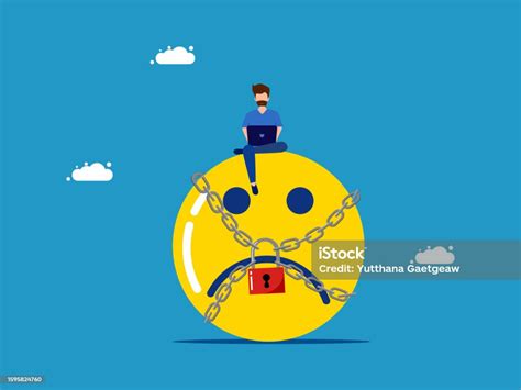 비관적 인 감정을 통제하십시오 부정적인 생각 아이콘을 가진 남자가 자물쇠로 막혔습니다 개성 개념에 대한 스톡 벡터 아트 및 기타 이미지 개성 개념 걱정하는 경영자
