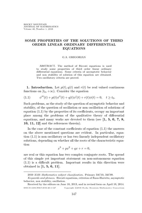 PDF Some Properties Of The Solutions Of Third Order Linear Ordinary
