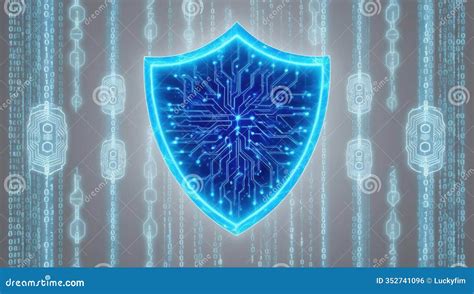 Digital Shield Icon With A Circuit Design Surrounded By Vertical