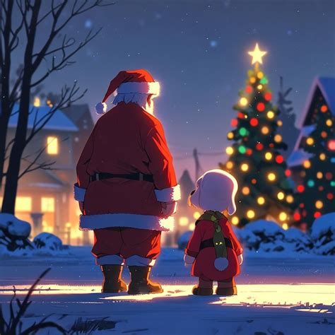 A Cartoon Of Santa Claus Standing Beside Charlie Brown Premium Ai
