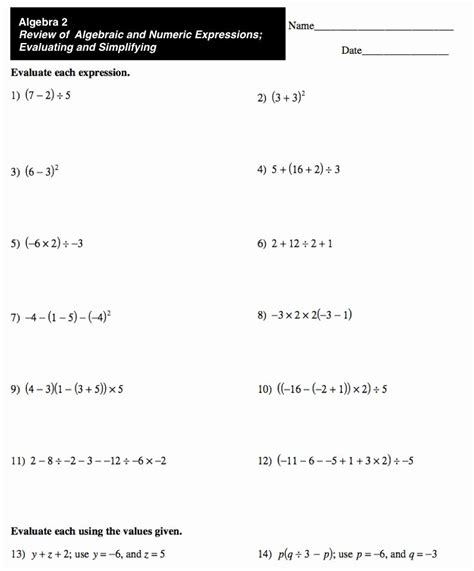 Simplifying Algebraic Expressions Worksheet Answers Owhentheyanks