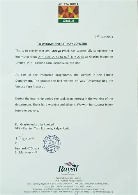 Shreya Patel On Linkedin Internshipexperience Grasimindustries Professionalgrowth