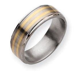 Titanium 14k Gold Inlay 8mm Satin And Polished Wedding Band