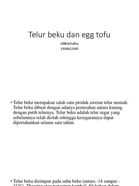Telur Beku Dan Egg Tofu Pdf