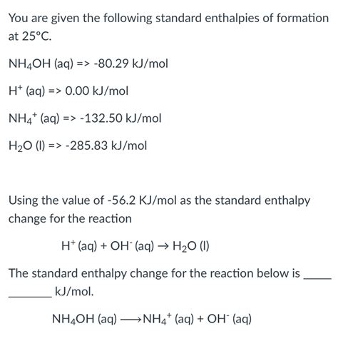 Solved You are given the following standard enthalpies of | Chegg.com