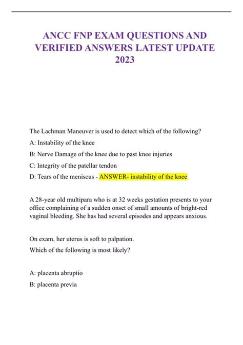 Ancc Fnp Exam Questions And Verified Answers Latest Update 2023 Stuvia Us