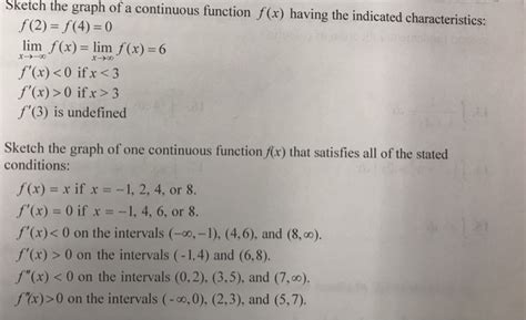 Solved Sketch The Graph Of A Continuous Function Fx Having