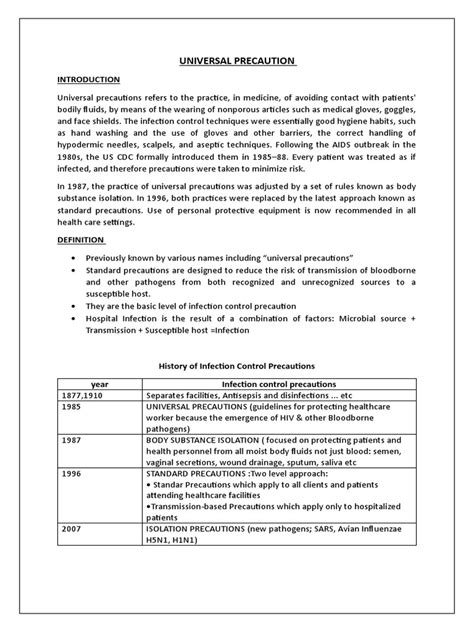 Universal Precaution Pdf Health Sciences Epidemiology Universal Precaution Pdf Health Sciences Epidemiology