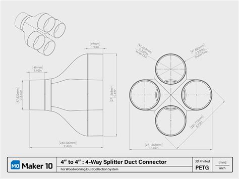 4″ To 4″ 2 Way 3 Way 4 Way Splitter Connector For Dust Collection System Maker10