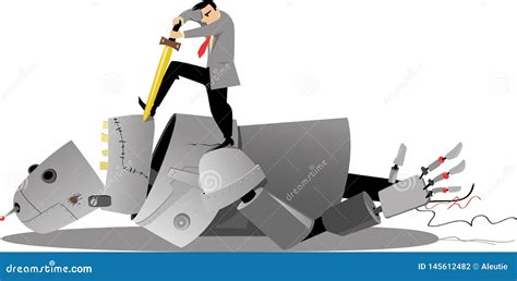 Man Against Machine Stock Vector Illustration Of Fight 145612482