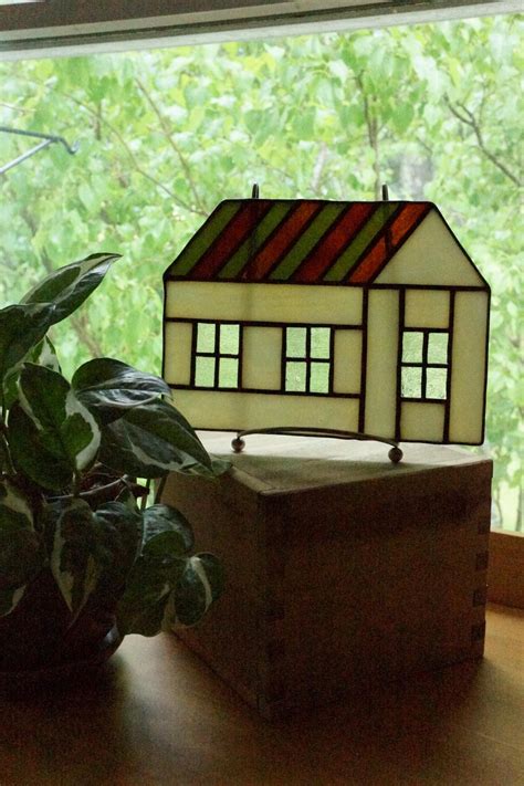 Stained Glass Panel Cozy House Etsy Canada Stained Glass Panel