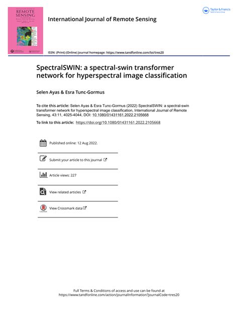 Pdf Spectralswin A Spectral Swin Transformer Network For Hyperspectral Image Classification