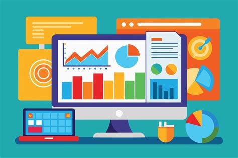 This Illustration Depicts A Desktop Computer Screen With Colorful Data