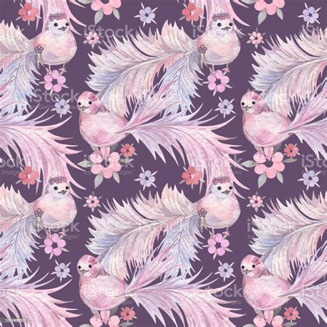 서리가 꼬리와 꽃 새 만화 손으로 그린 수채화 세트입니다 0명에 대한 스톡 벡터 아트 및 기타 이미지 0명 꽃 나무 꽃