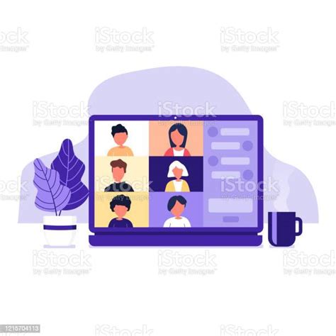 동료는 랩톱 화면에서 서로 이야기합니다 집에서 일하는 컨퍼런스 화상 통화 웹 회의에 대한 스톡 벡터 아트 및 기타 이미지 웹 회의 일러스트레이션 화상 회의 Istock