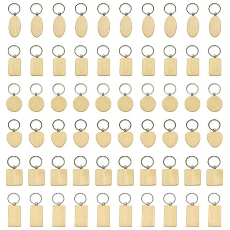 60pcs Mixed Blank Wooden Keychains For Laser Engraving