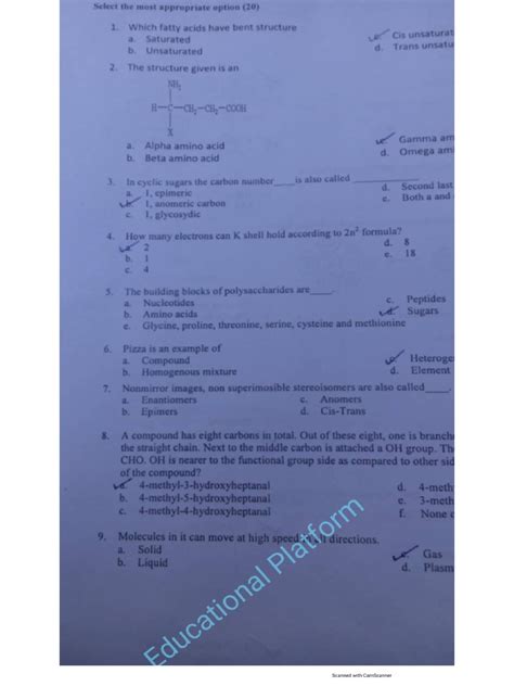 Biochemistry 1st Semester Bsn Past Paper Mcqs Educational Platform 1 Pdf