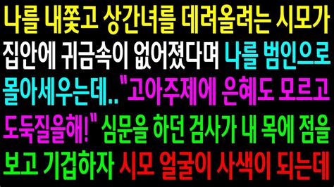 반전사연나를 내쫓고 상간녀를 데려올려는 시모가 귀금속이 없어졌다며 나를 범인으로 몰아세우는데심문을 하던 검사가 내 목에 점을 보고 신청사연 사이다썰 사연라디오